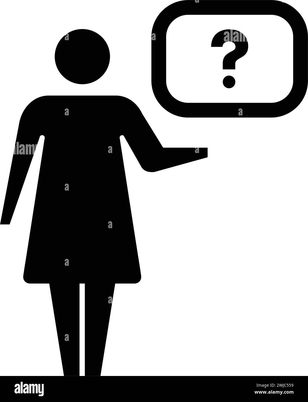 Person with question mark icon, female vector sign for faq, help, ask ...