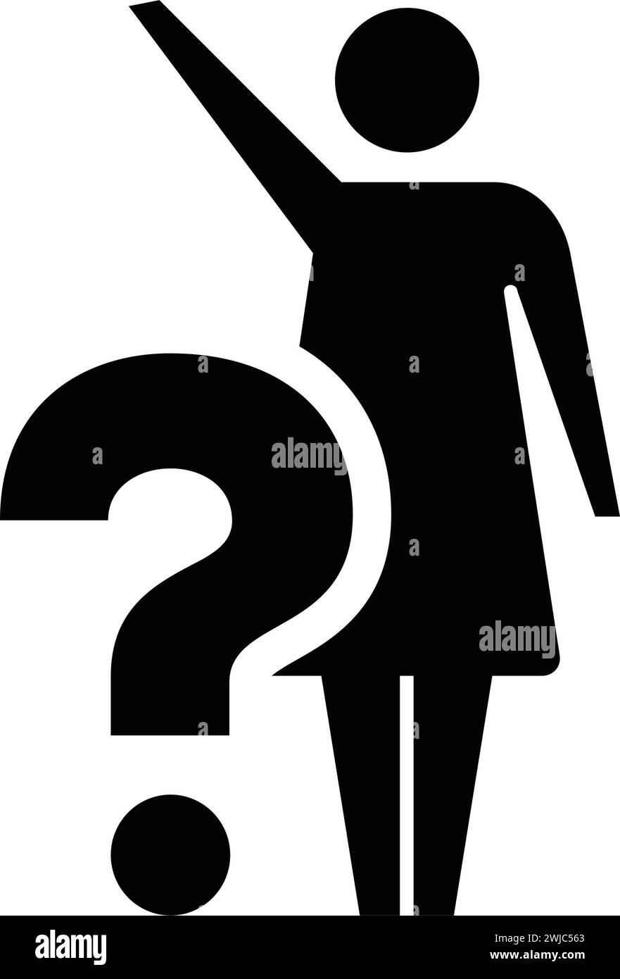 Person with question mark icon, female vector sign for faq, help, ask ...