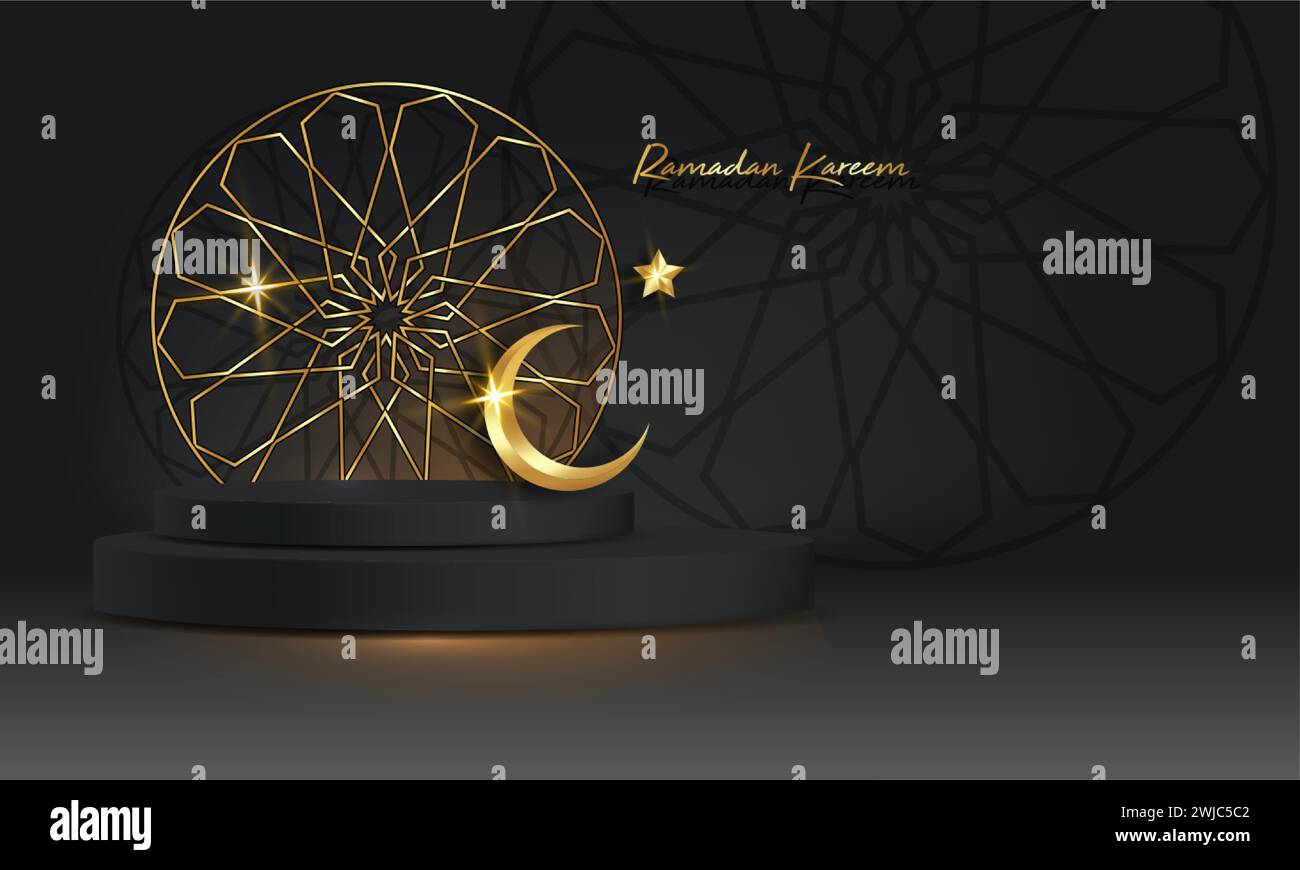Ramadan Luxury Islamic Podium with gold crescent moon, traditional ...