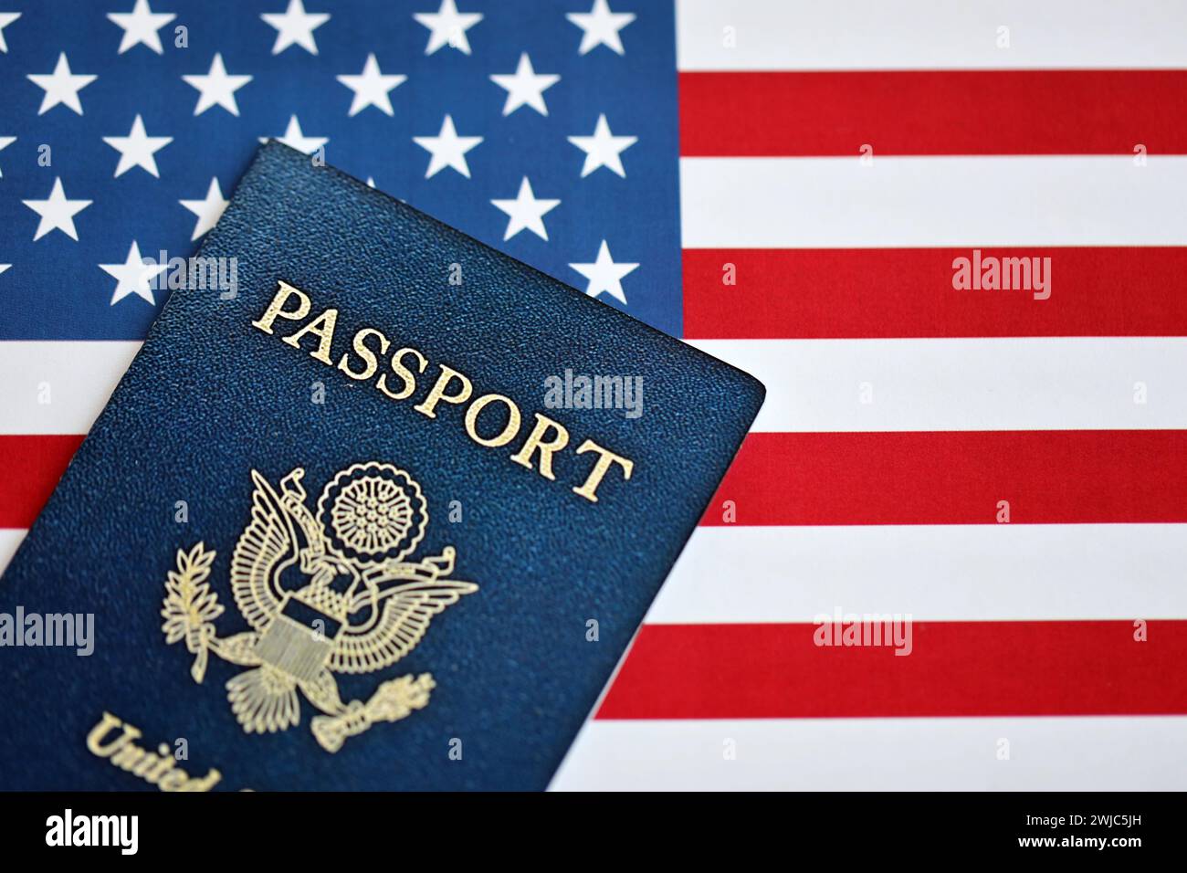 New Blue United States of America Passport on US Flag background ...