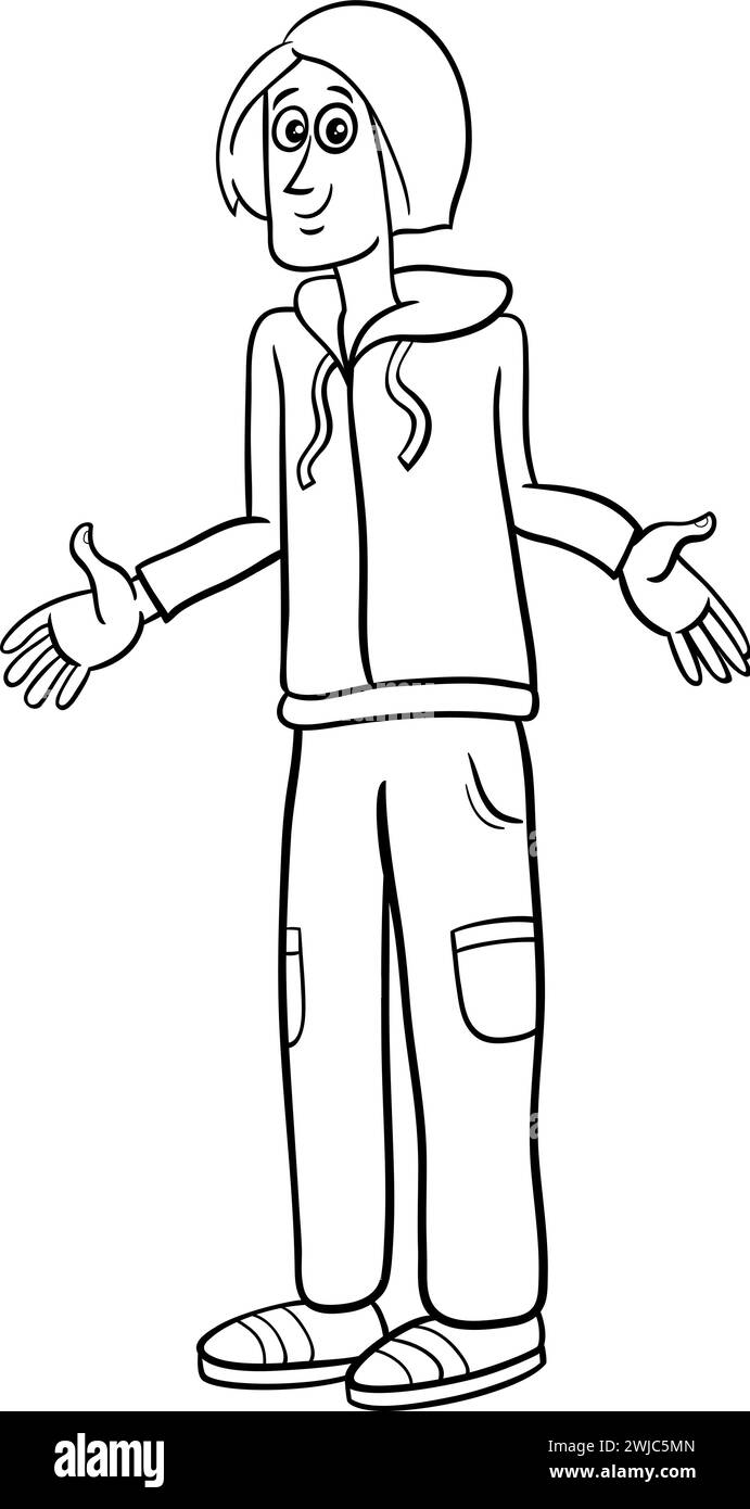 Cartoon illustration of funny young man or guy comic character coloring ...