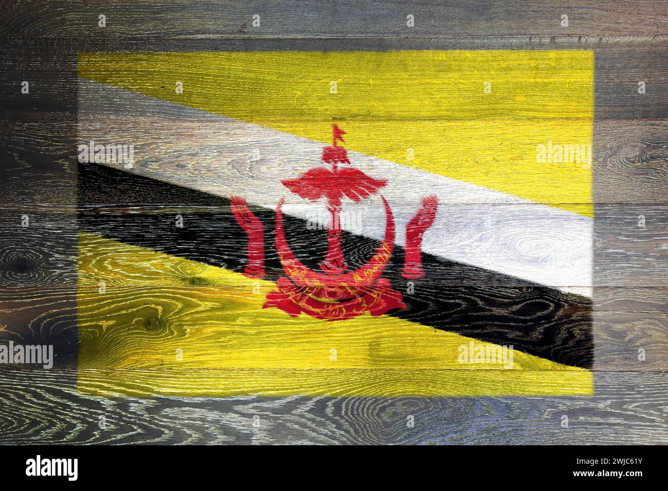 Brunei flag on rustic old wood surface background Stock Photo - Alamy
