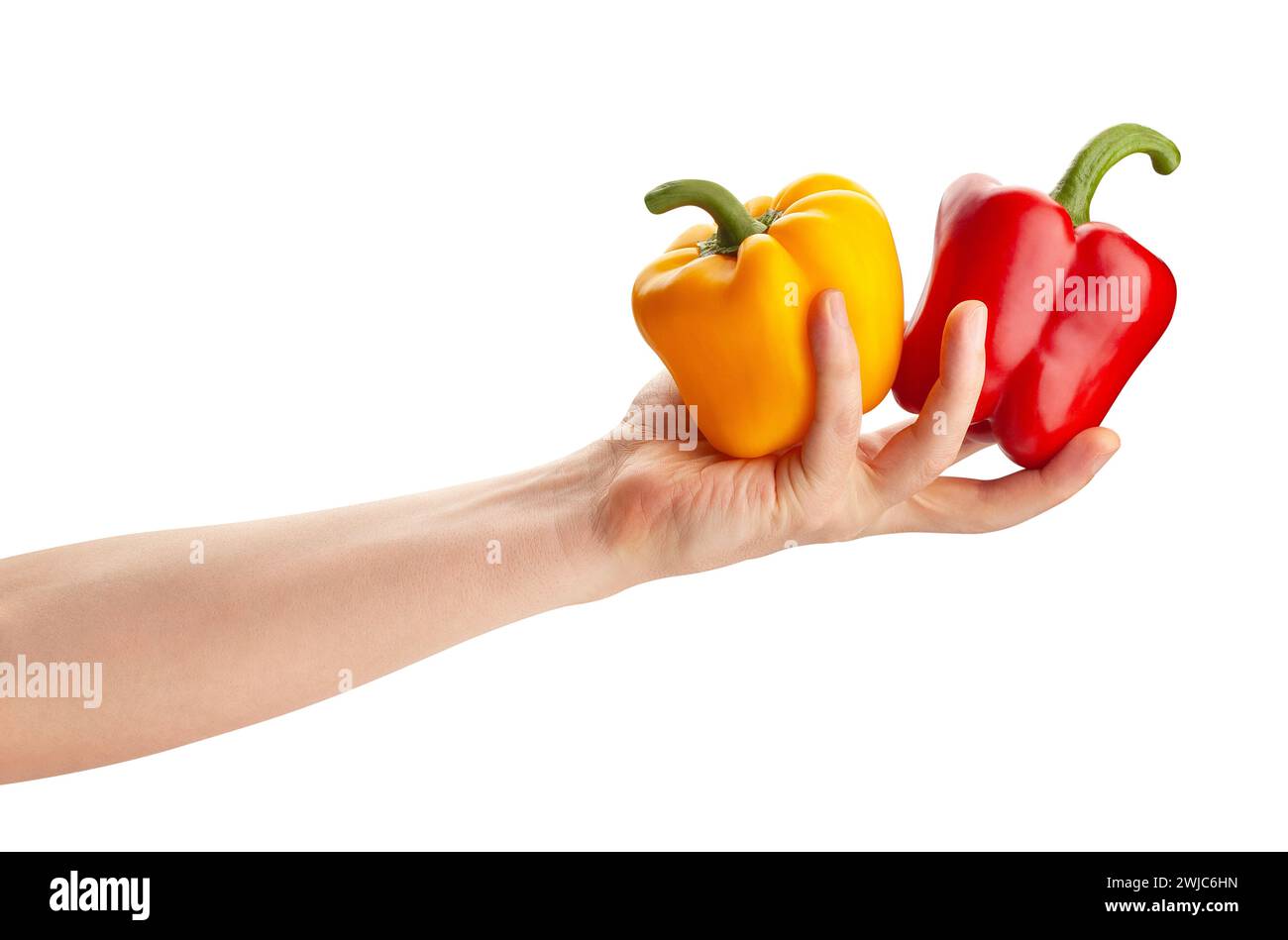 bell pepper mix in hand path isolated on white Stock Photo - Alamy