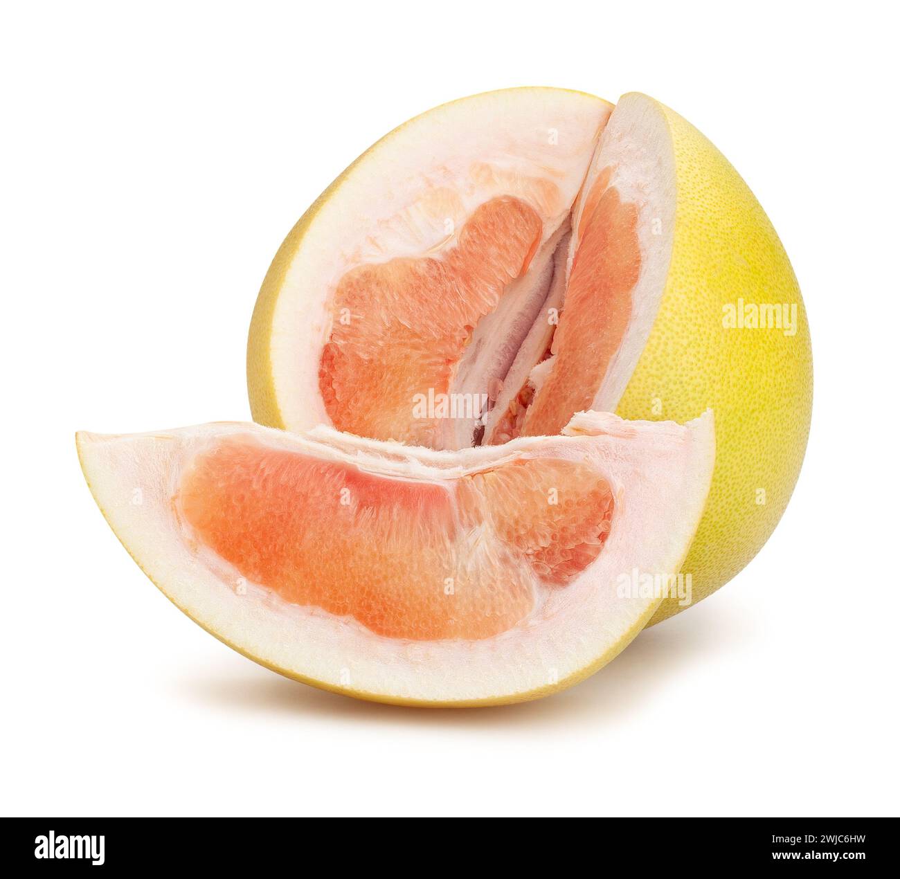 sliced pink pomelo path isolated on white Stock Photo - Alamy