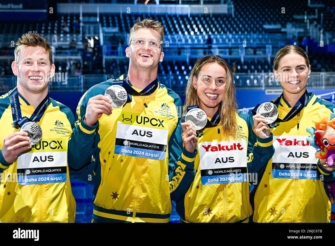 Doha, Qatar. 14th Feb, 2024. Team Australia shows the gold silver after ...