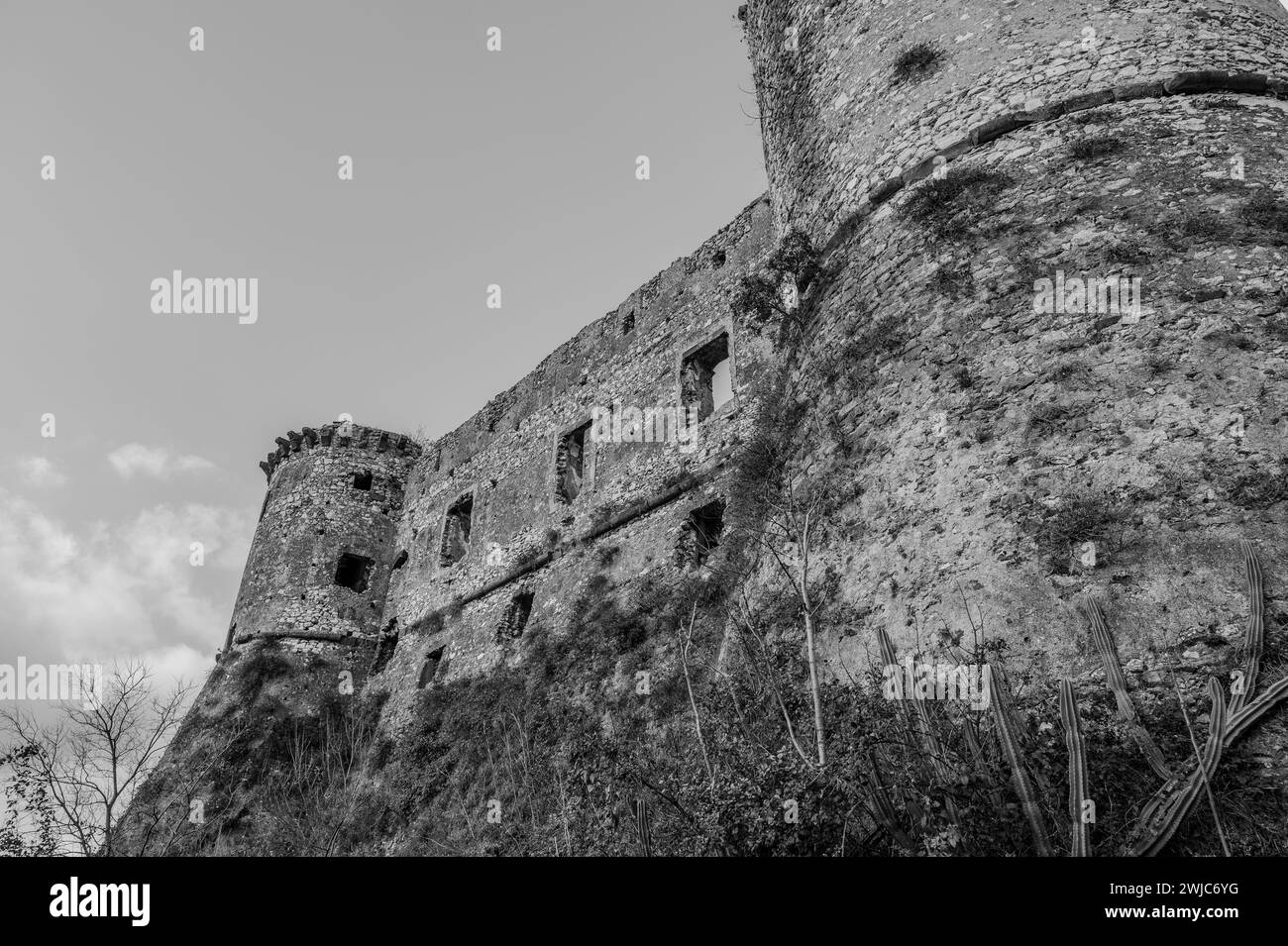 The Avalos castle of Vairano Patenora is a square-shaped building with ...