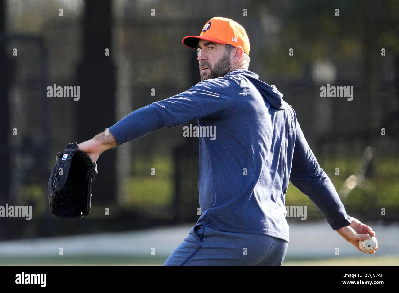 Houston Astros pitcher Justin Verlander throws during a spring training ...