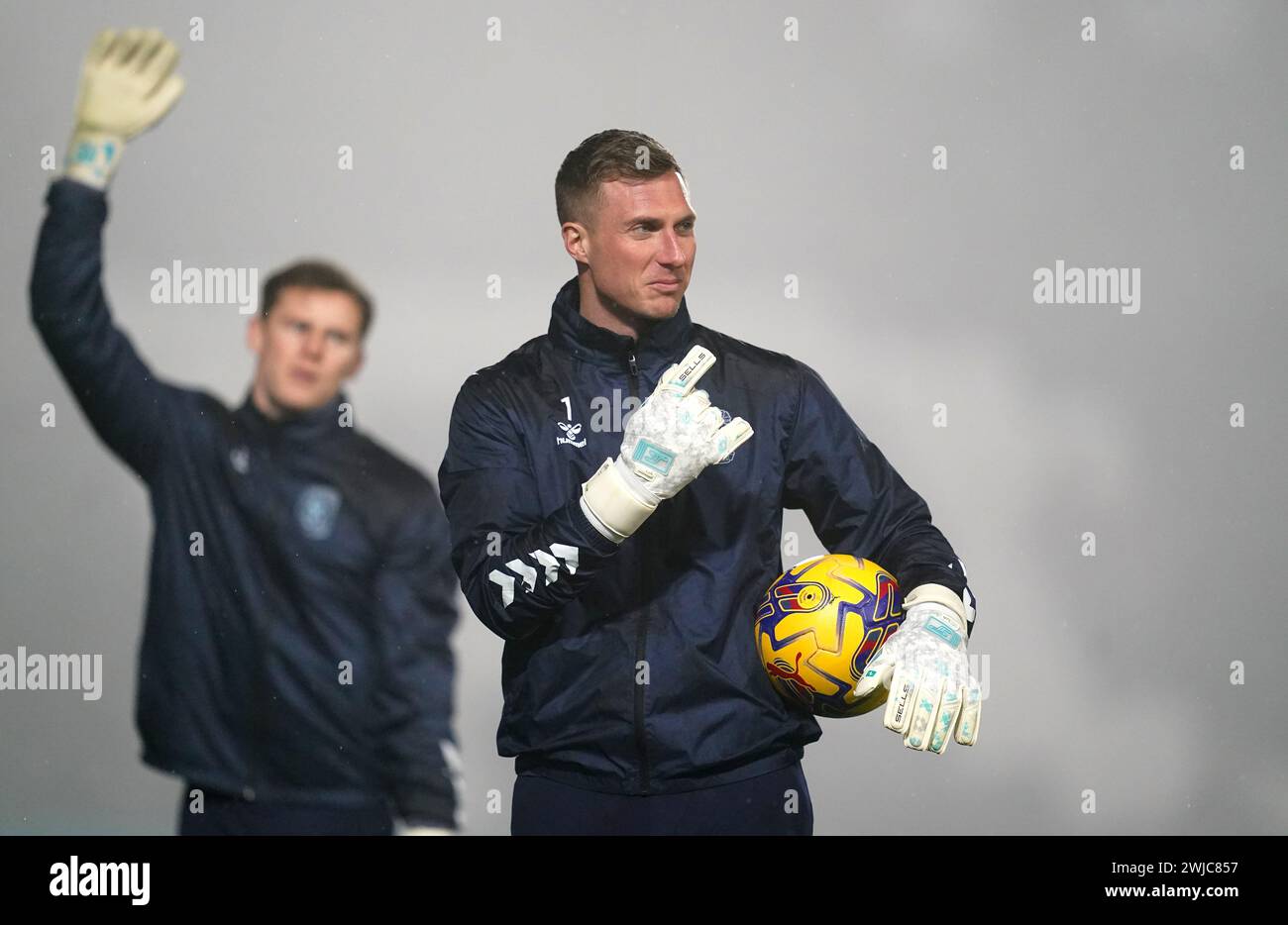 Coventry City goalkeeper Simon Moore warming up ahead of the Sky Bet ...