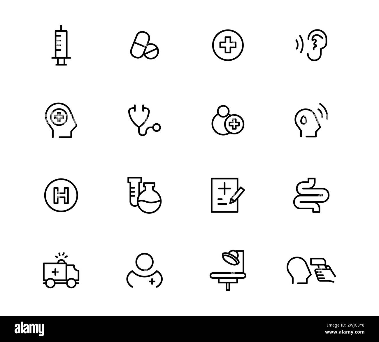 Vector black line icon set medical. Symbol outline health care and ...
