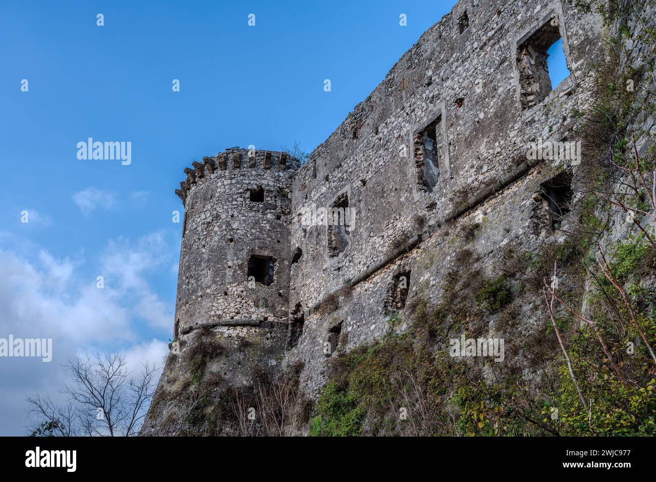 The Avalos castle of Vairano Patenora is a square-shaped building with ...