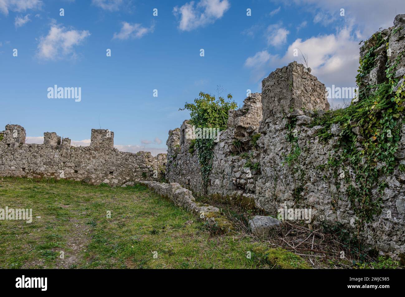 The Avalos castle of Vairano Patenora is a square-shaped building with ...