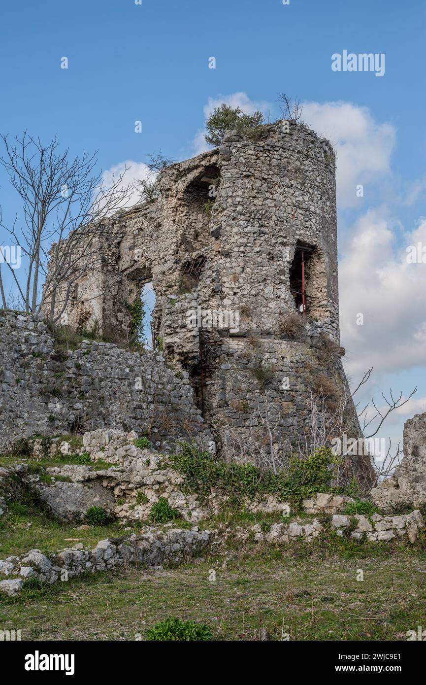 The Avalos castle of Vairano Patenora is a square-shaped building with ...