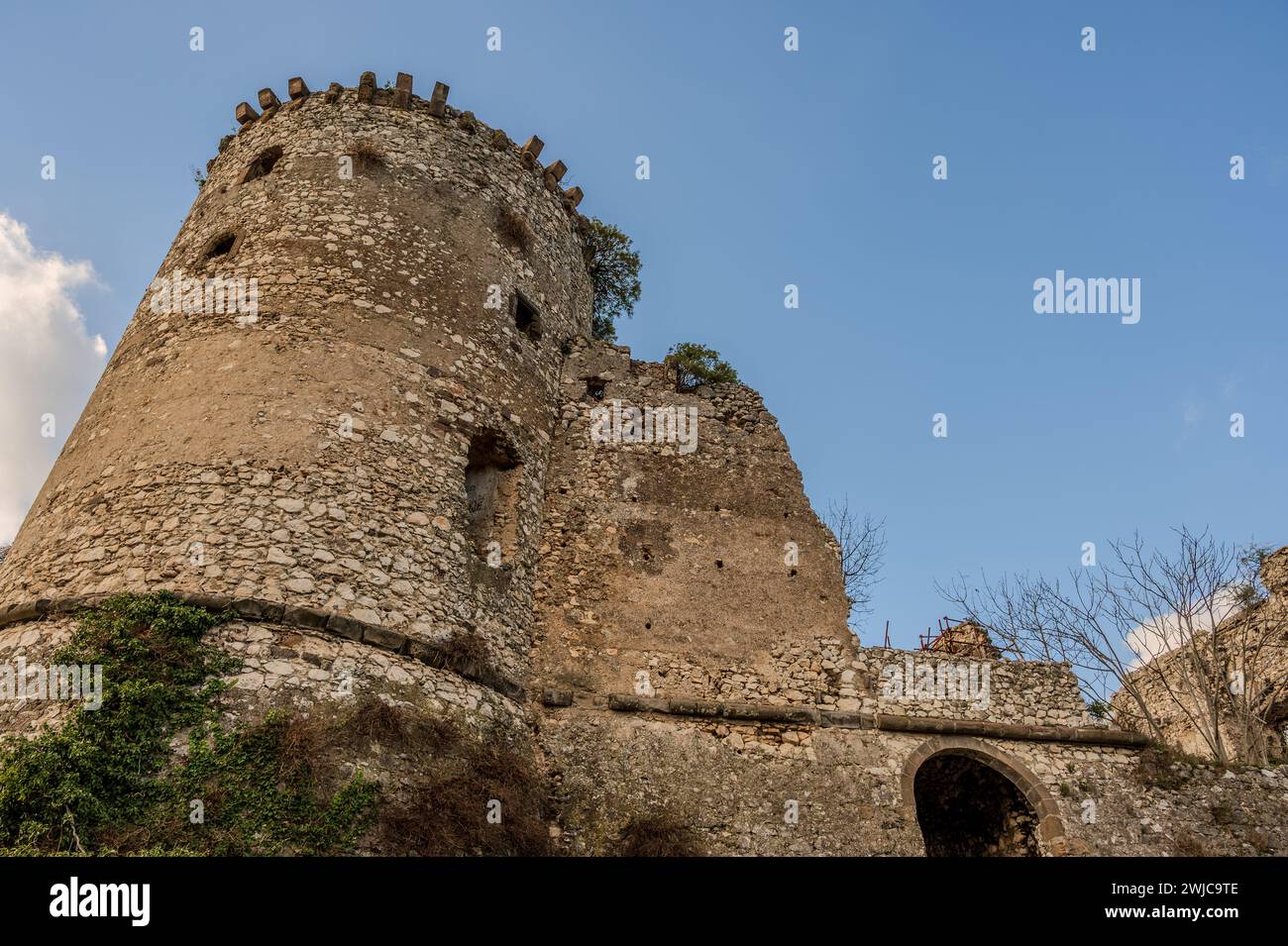 The Avalos castle of Vairano Patenora is a square-shaped building with ...