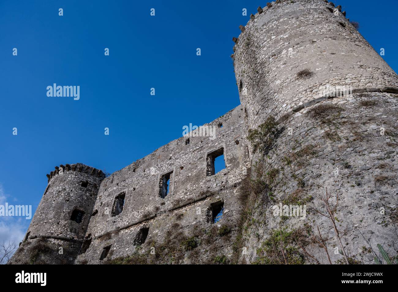 The Avalos castle of Vairano Patenora is a square-shaped building with ...