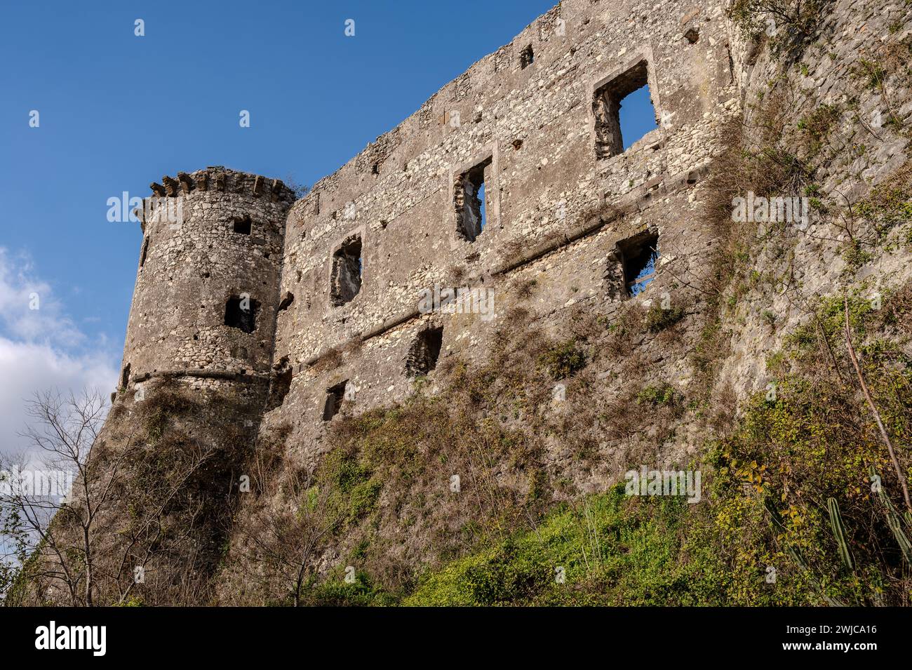 The Avalos castle of Vairano Patenora is a square-shaped building with ...