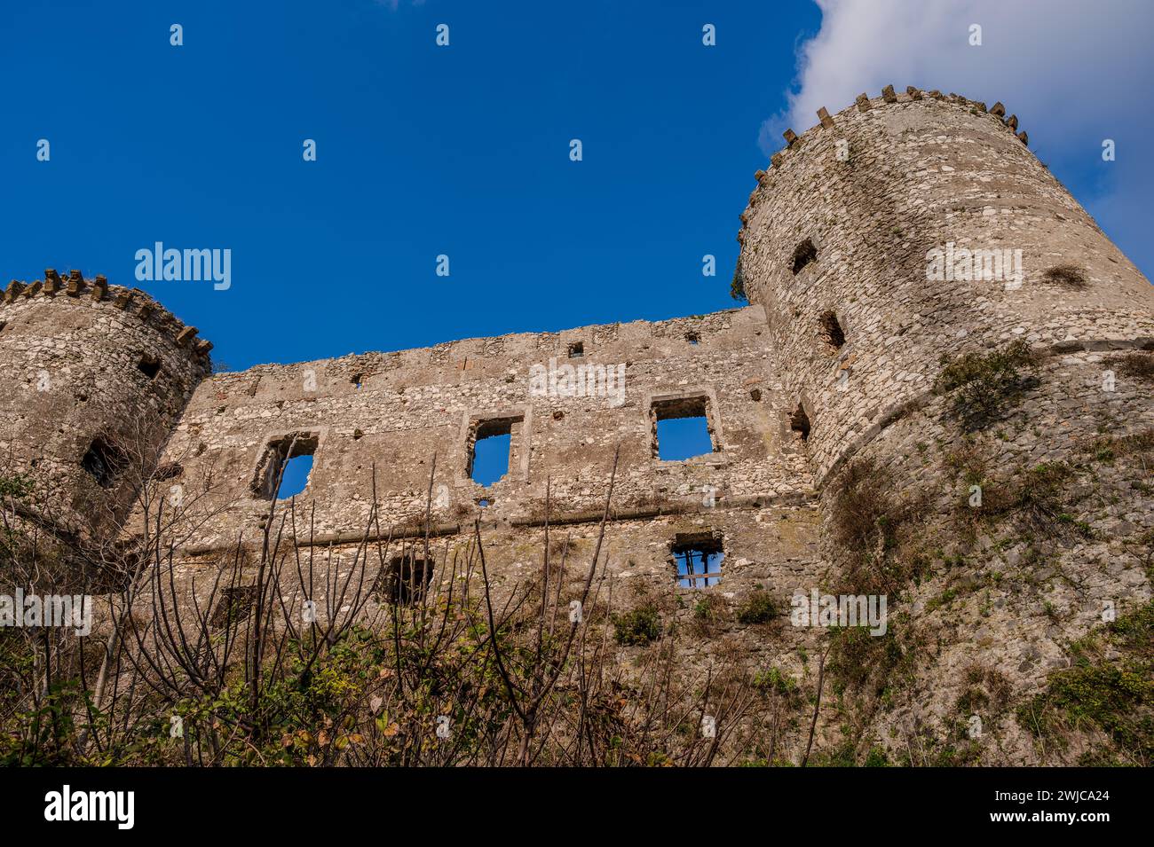 The Avalos castle of Vairano Patenora is a square-shaped building with ...