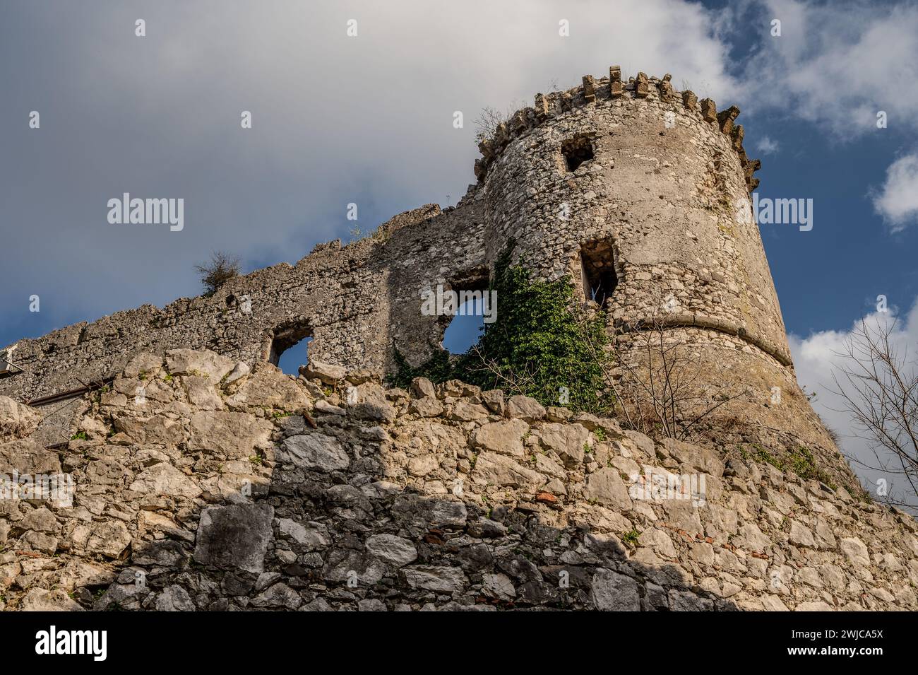 The Avalos castle of Vairano Patenora is a square-shaped building with ...