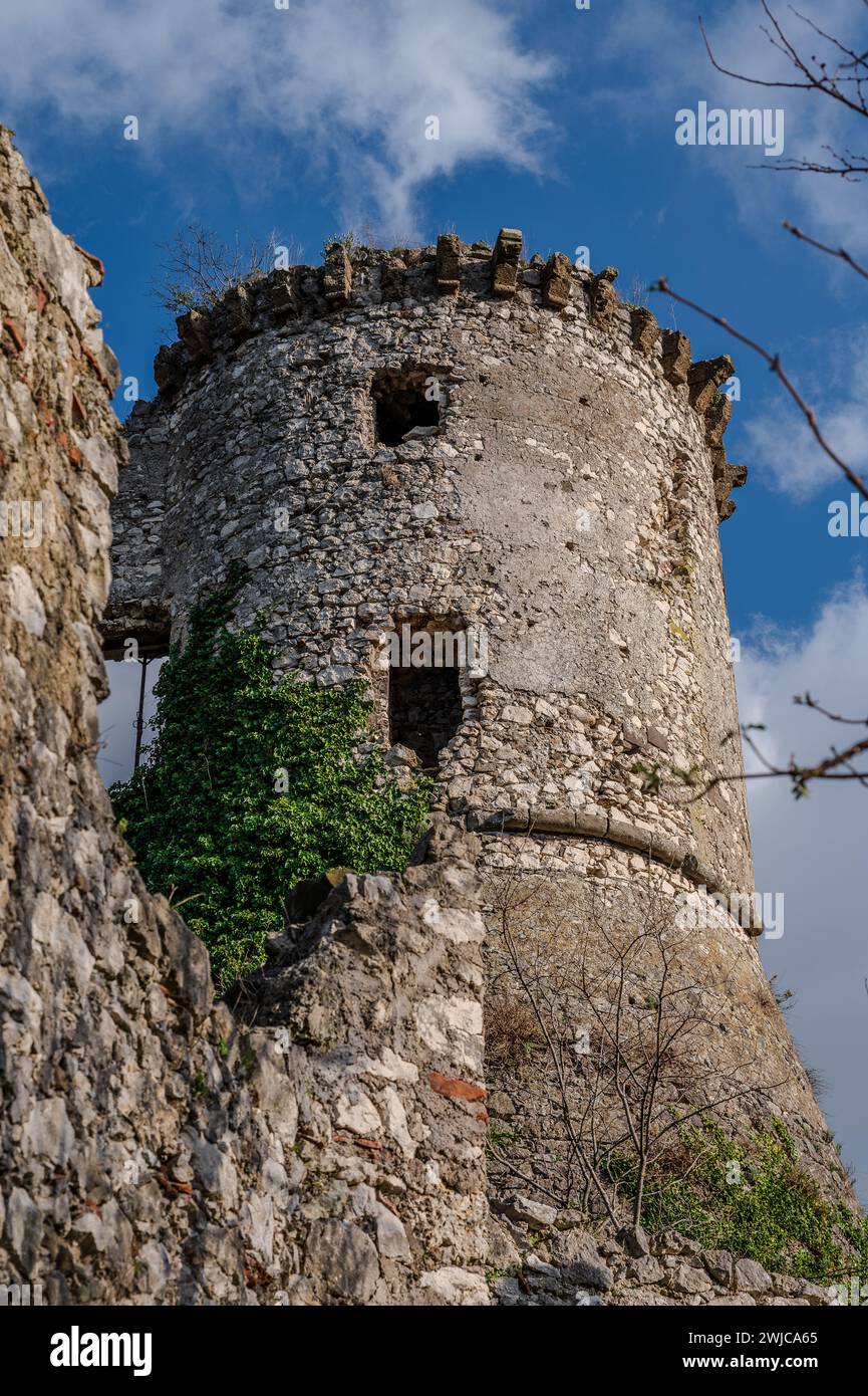 The Avalos castle of Vairano Patenora is a square-shaped building with ...