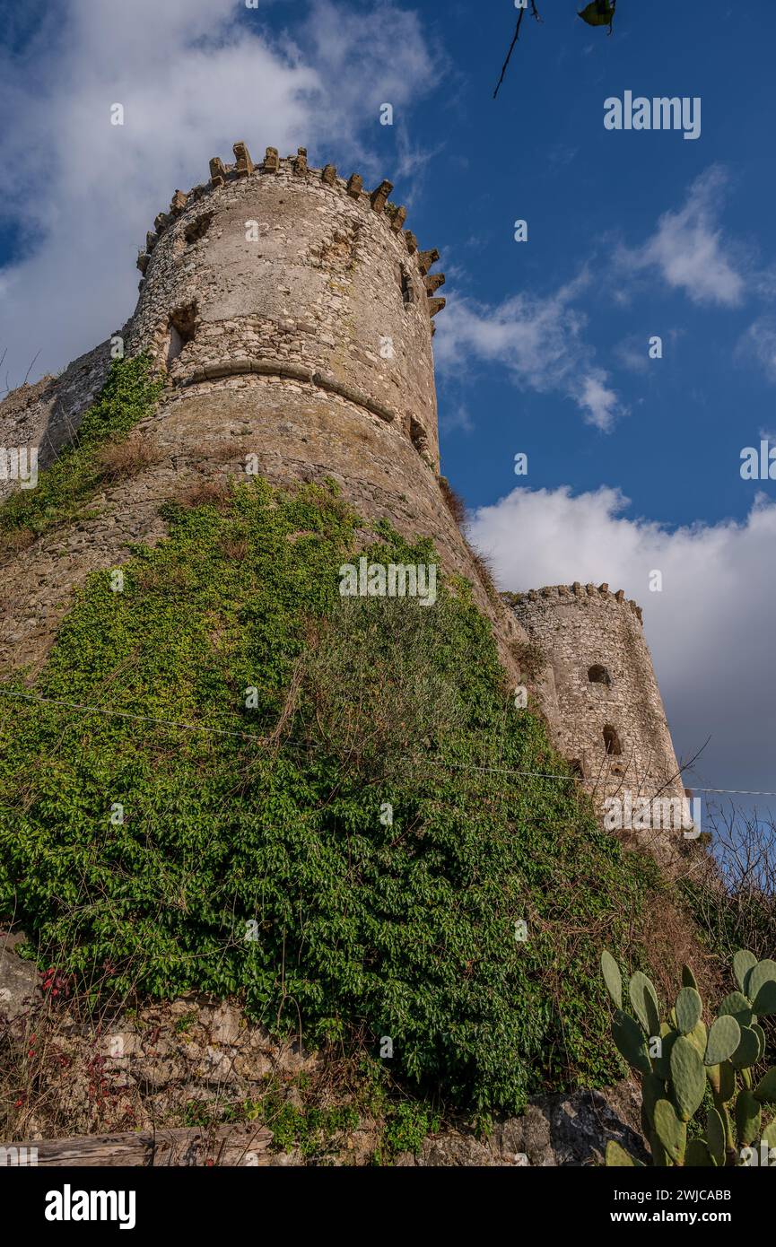 The Avalos castle of Vairano Patenora is a square-shaped building with ...