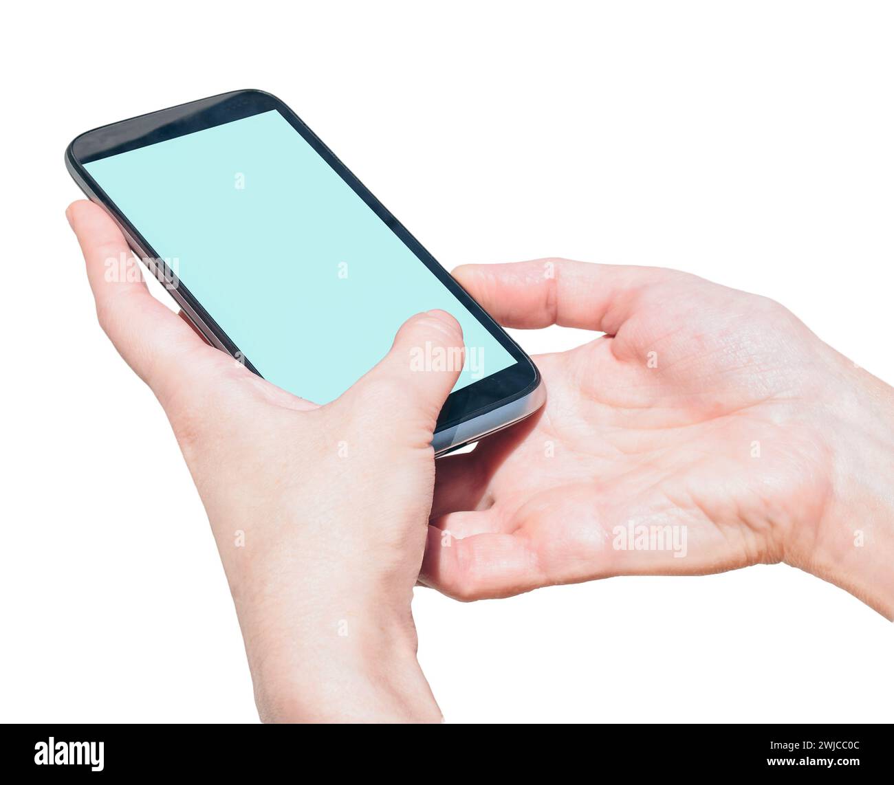Female hands holding modern cellphone. Close up of woman hands holding ...