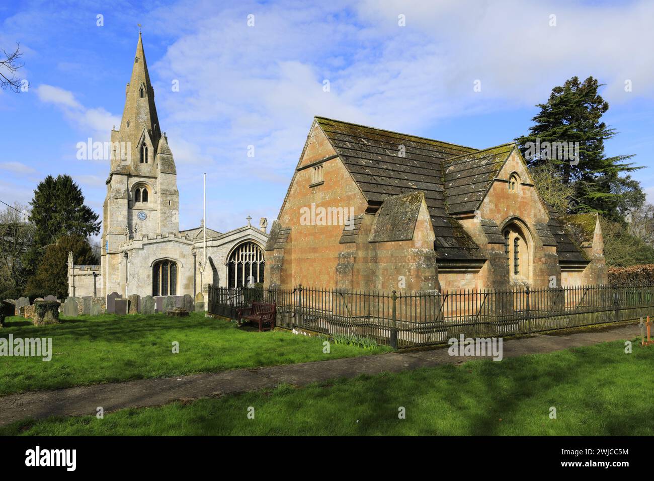 Spring Daffodils, St Johns church, Buckminster village; Leicestershire ...