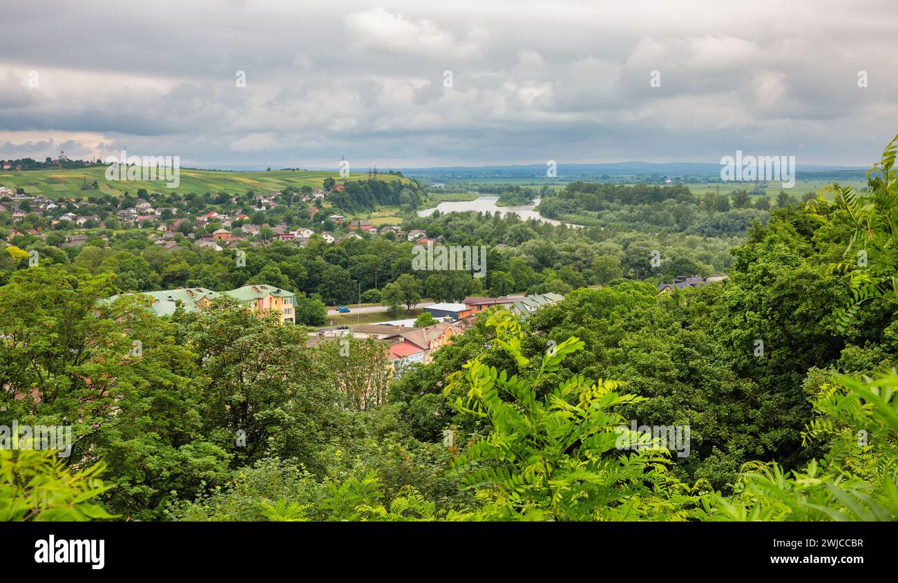 Halych townscape with Dnister river from castle, Ukraine Stock Photo ...
