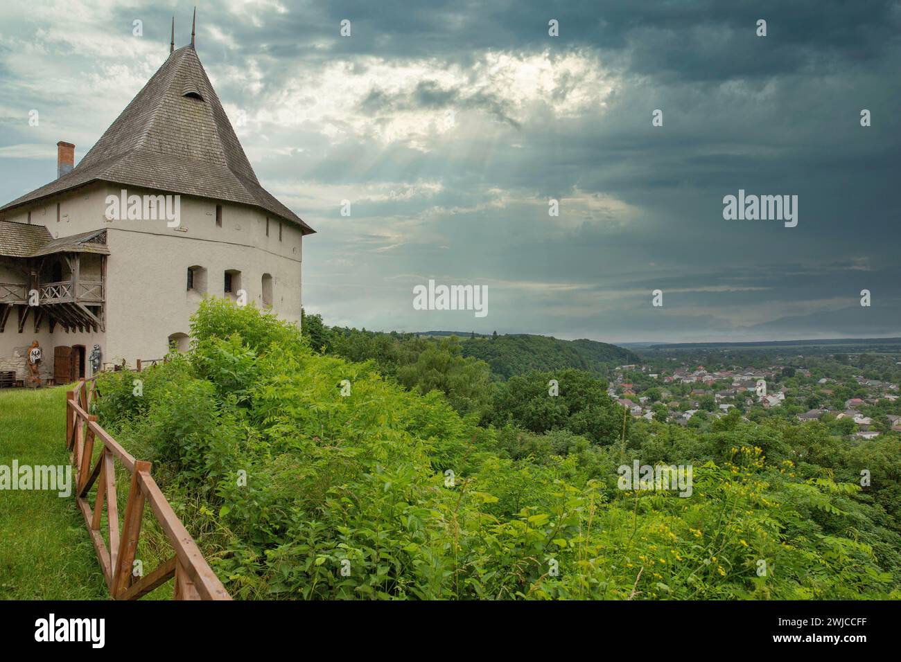 Medieval Halych Castle under stormy sky. Ivano-Frankivsk region ...