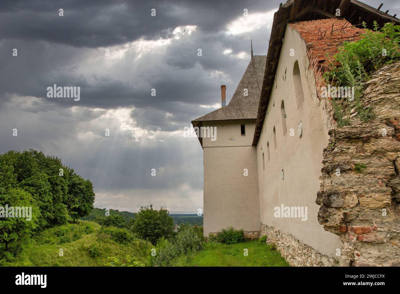 Medieval Halych Castle under stormy sky. Ivano-Frankivsk region ...