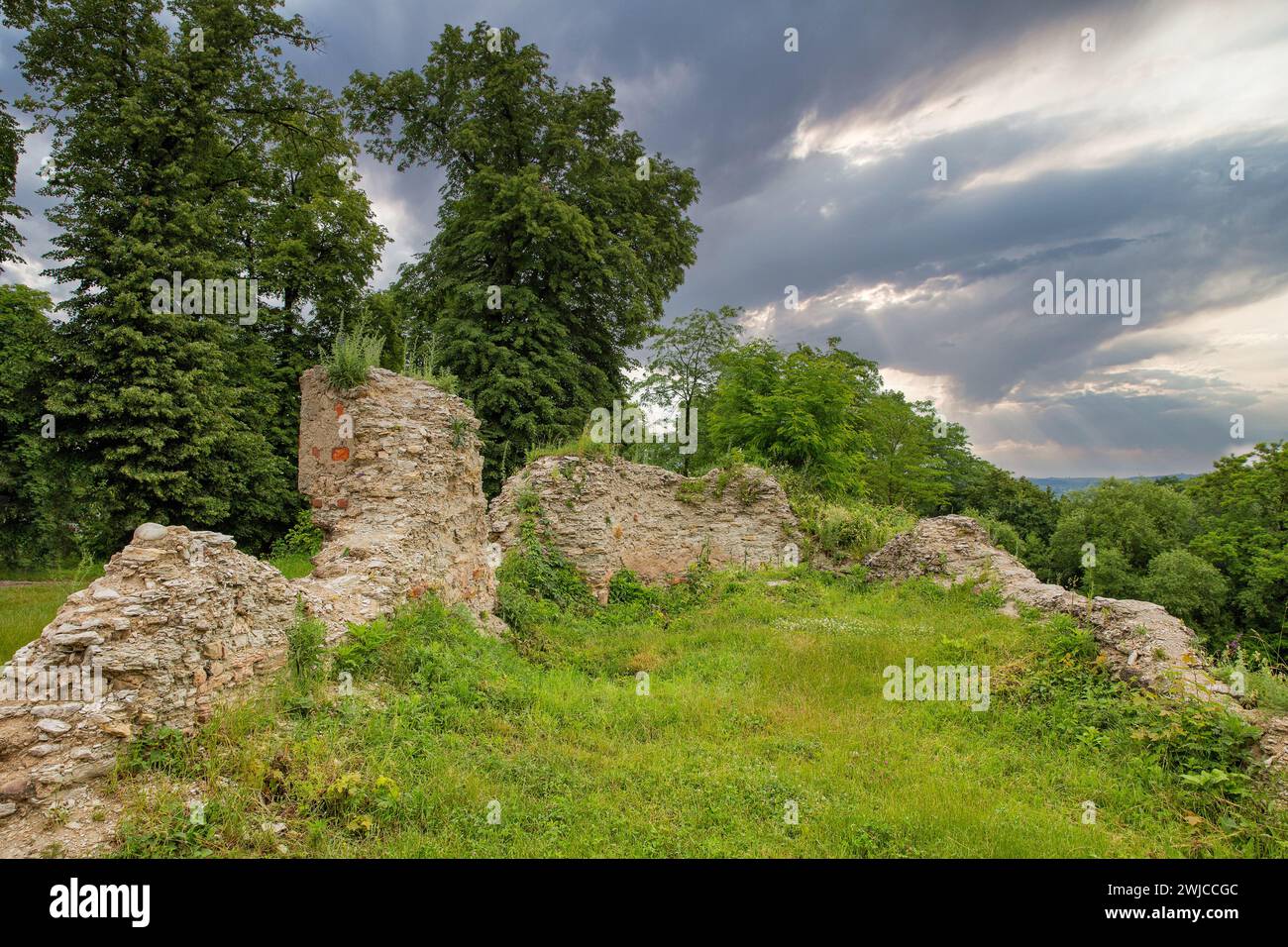 Medieval Halych Castle ruins under stormy sky. Ivano-Frankivsk region ...