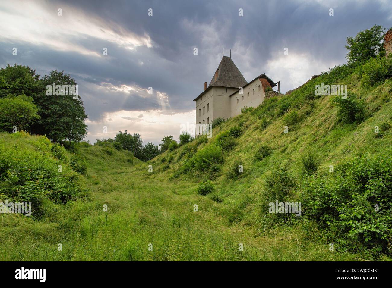 Medieval Halych Castle under stormy sky. Ivano-Frankivsk region ...