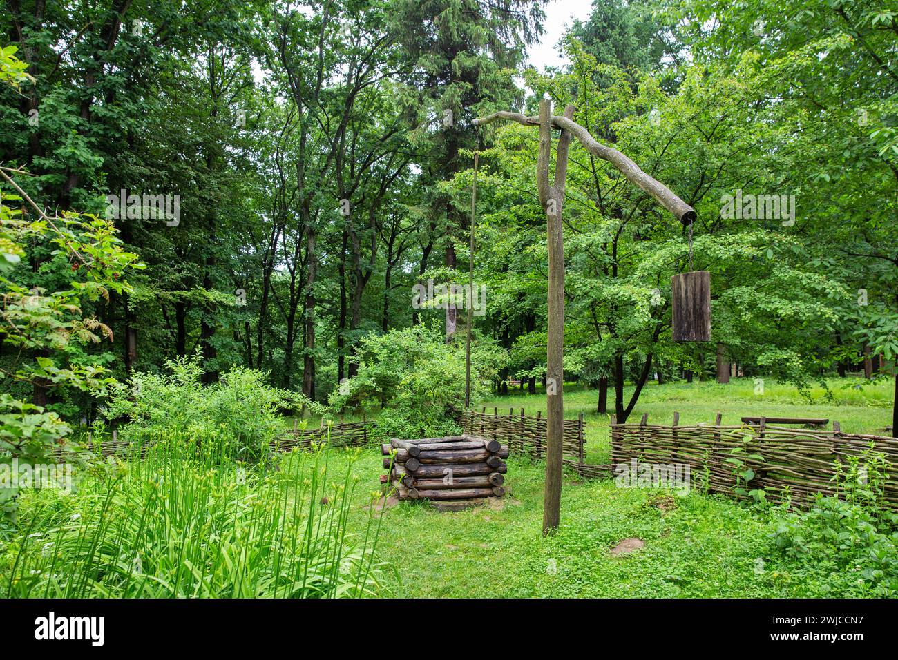Wooden ancient water well in Museum of folk architecture and life of ...