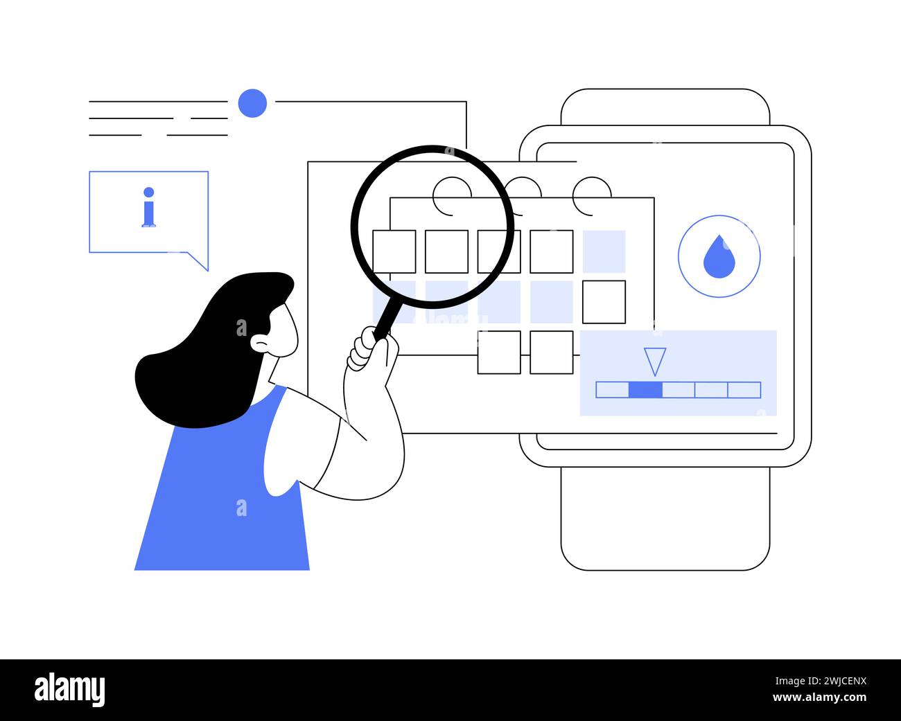 Smartwatch female health tracking isolated cartoon vector illustrations ...