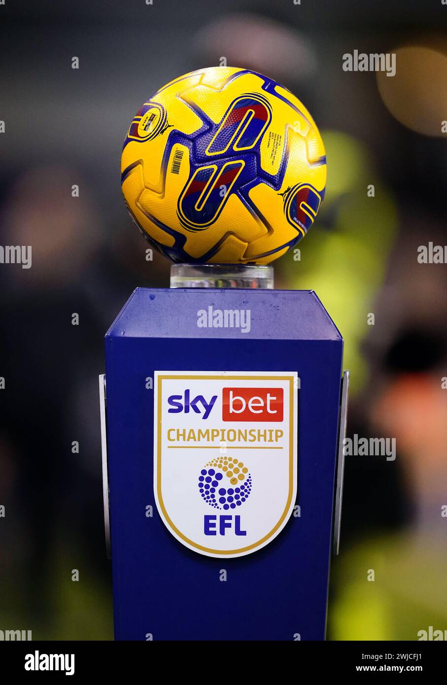 The match ball on a plinth during the Sky Bet Championship match at The ...