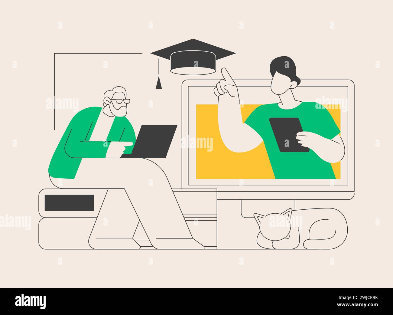 Online learning for seniors abstract concept vector illustration Stock ...
