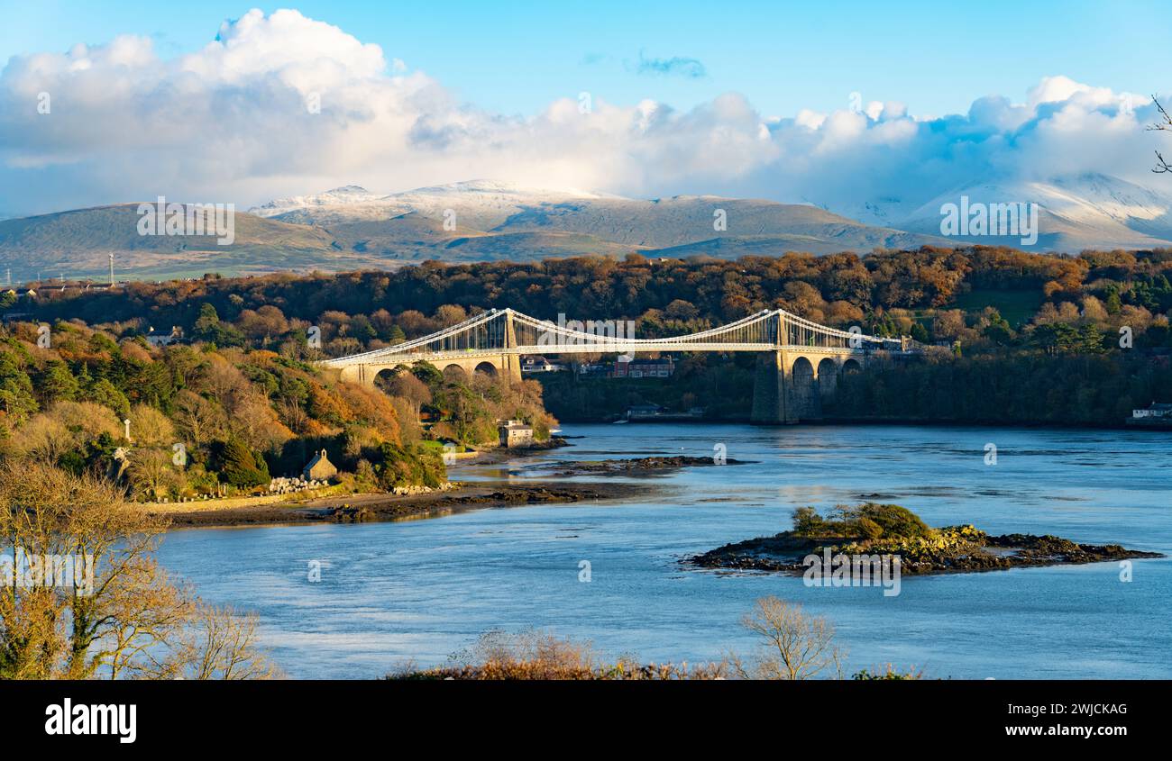 The Menai Suspension Bridge on the Menai Straits, connecting the North ...