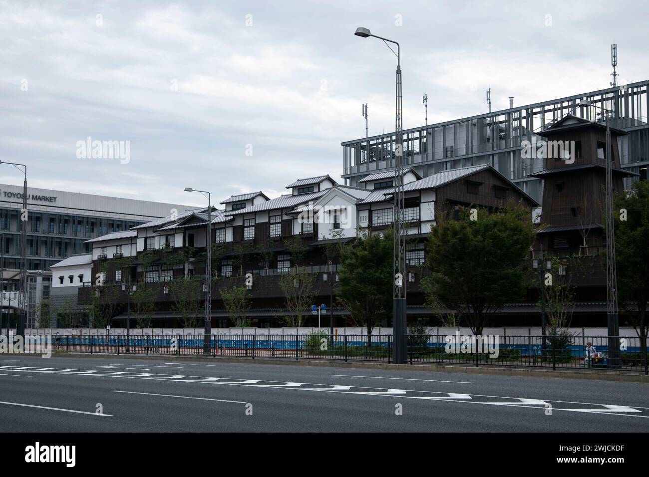 Tokyo, Japan; 1st October 2023: Wooden building near the Toyosu fish ...