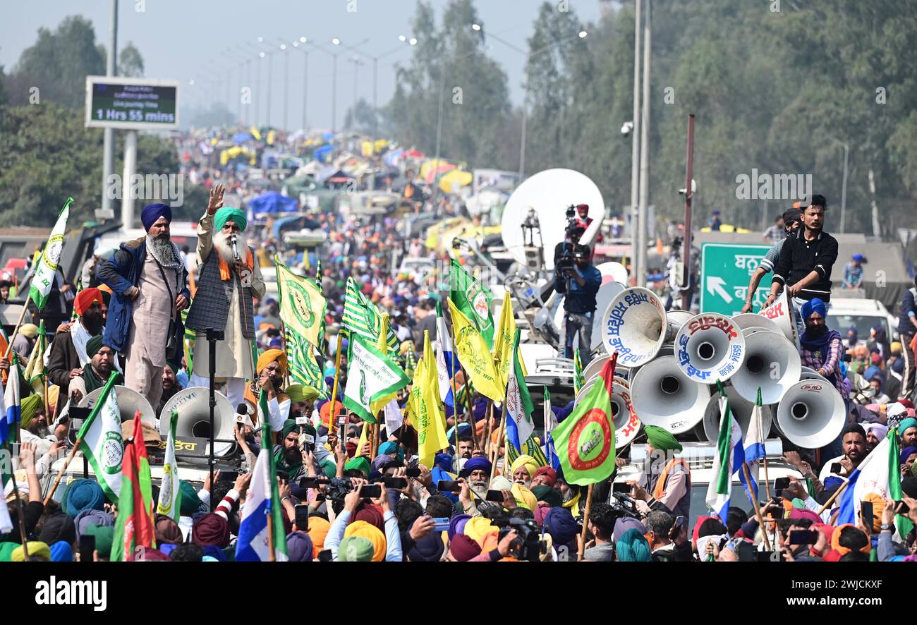 CHANDIGARH, INDIA -FEBRUARY 14: Farmer leaders Jagjit singh dallewal ...