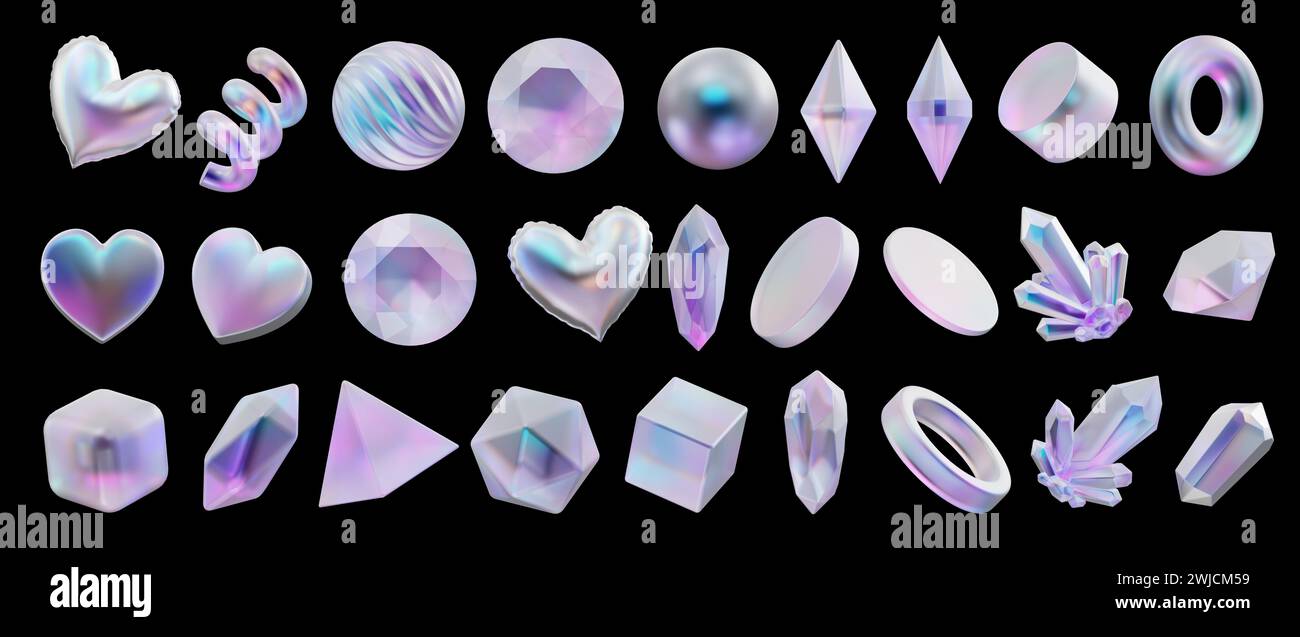 Holographic element set pack isolated background 3d rendering without ...
