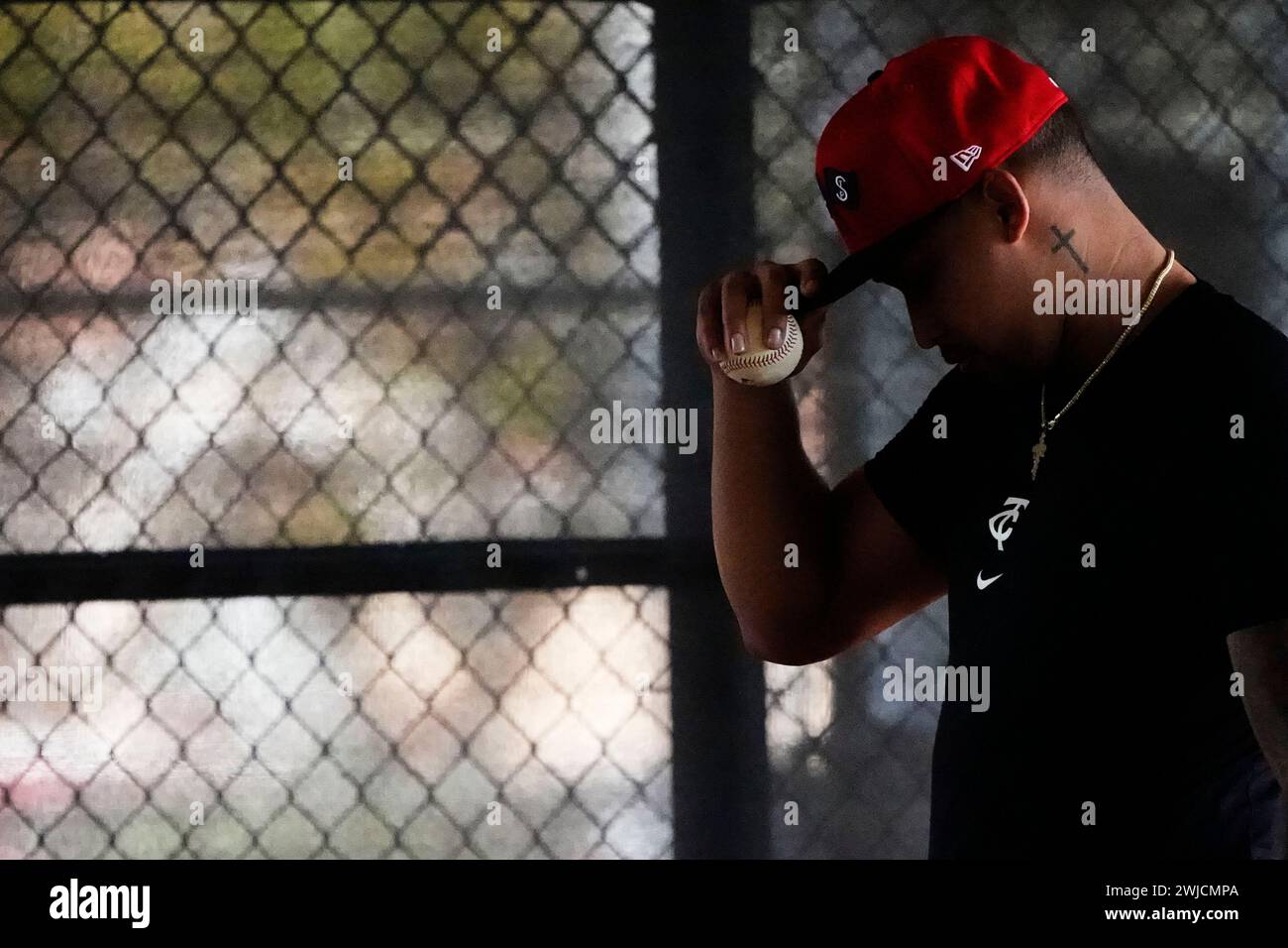 Minnesota Twins pitcher Jhoan Duran warms up in the bullpen as pitchers ...