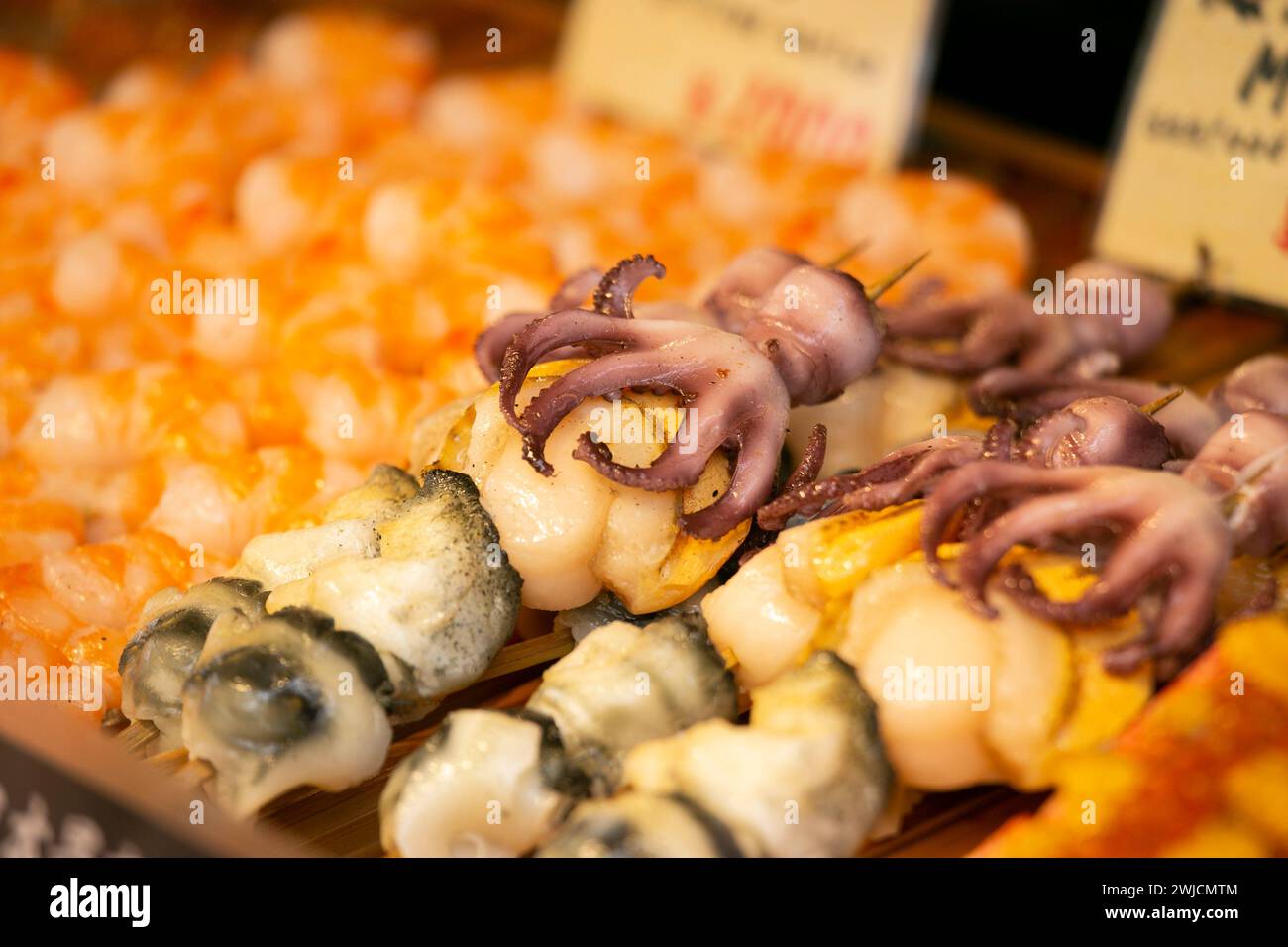 Seafood at a food stall at the Tsukiji Outer Market in the city of ...