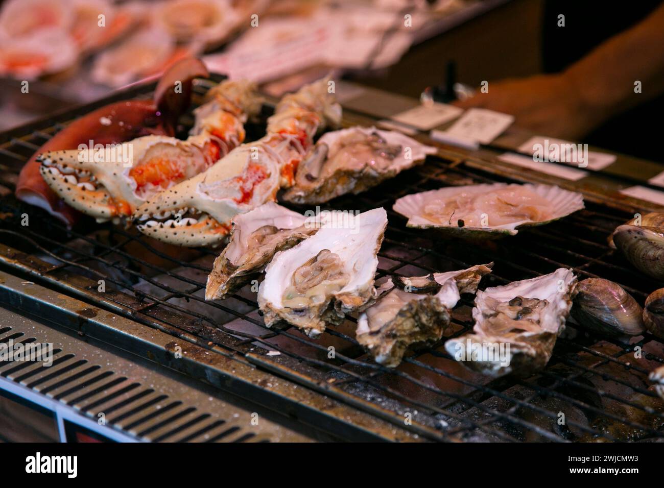 Seafood at a food stall at the Tsukiji Outer Market in the city of ...