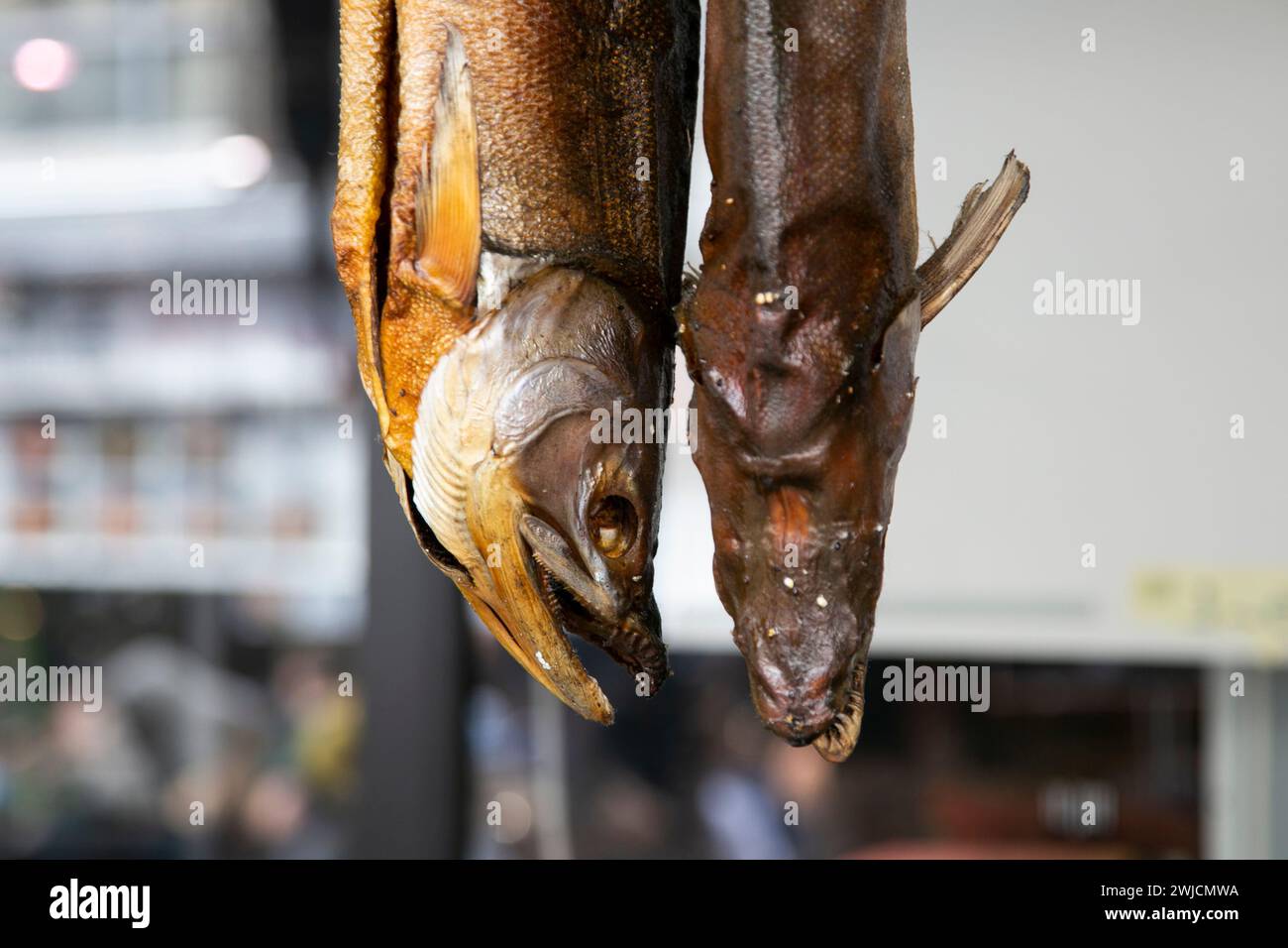 Dried salmon at a food stall in the Tsukiji Outer Market in the city of ...