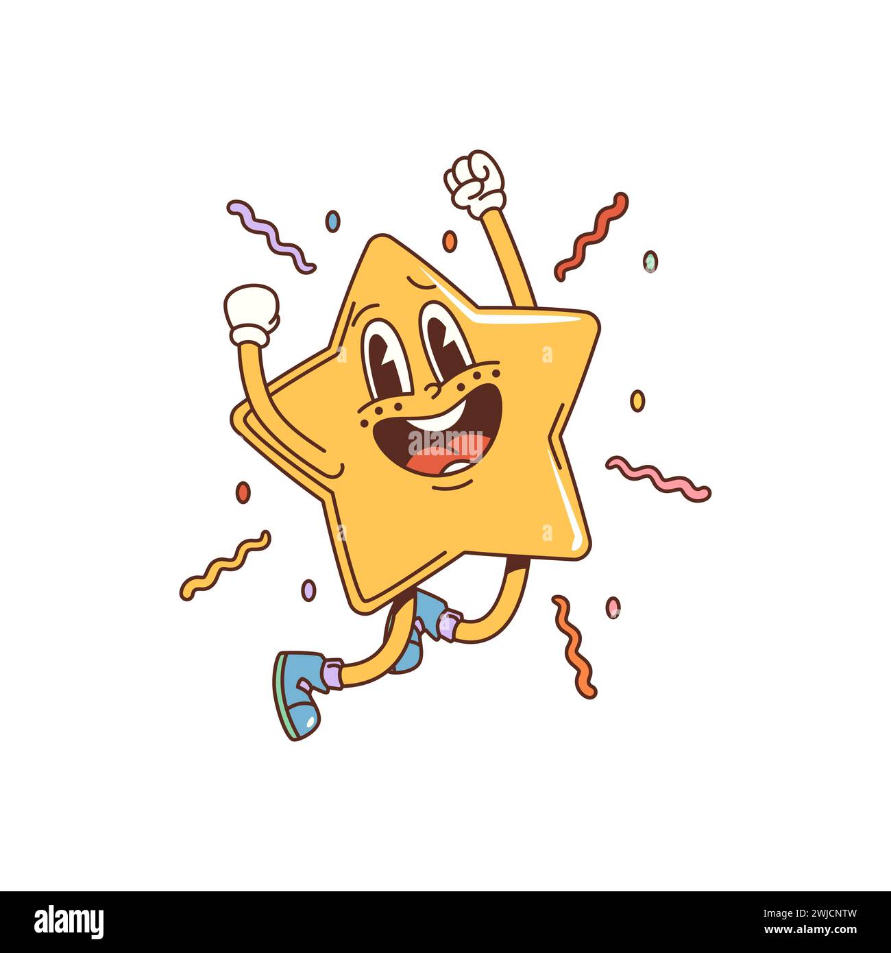 Cartoon star groovy character bursts with vibrant hues, radiating joy ...