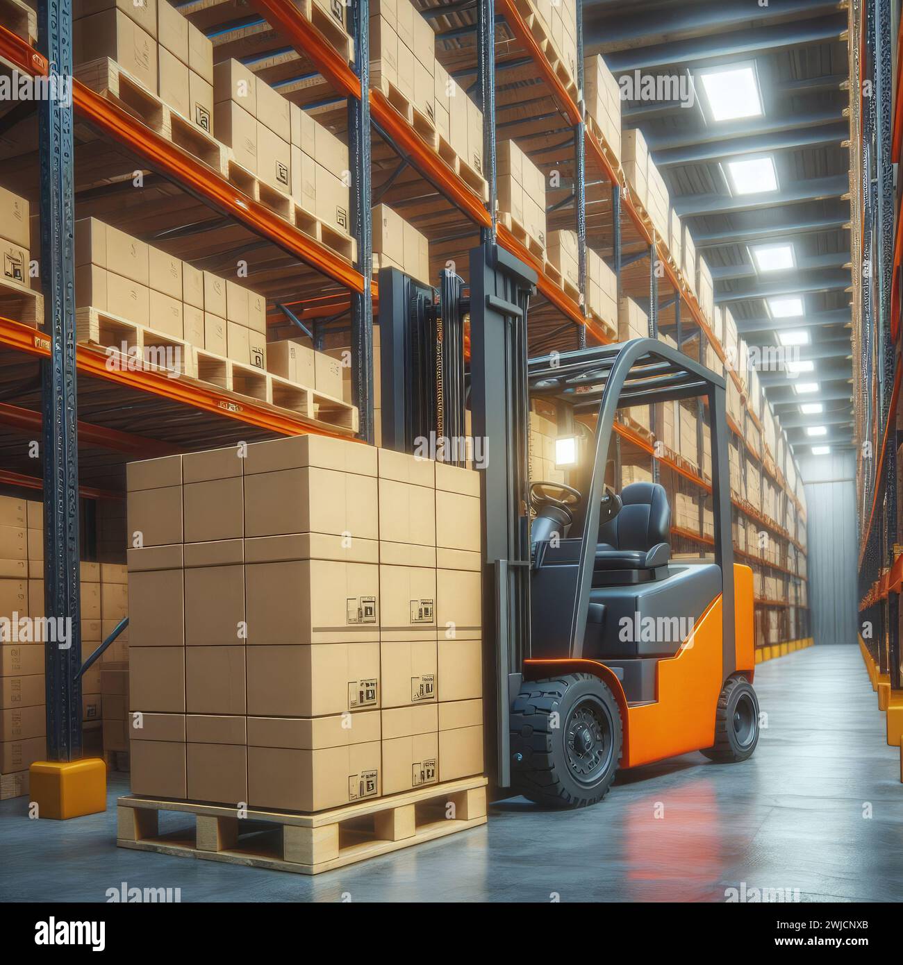 Forklift stacking products in warehouse hi-res stock photography and ...