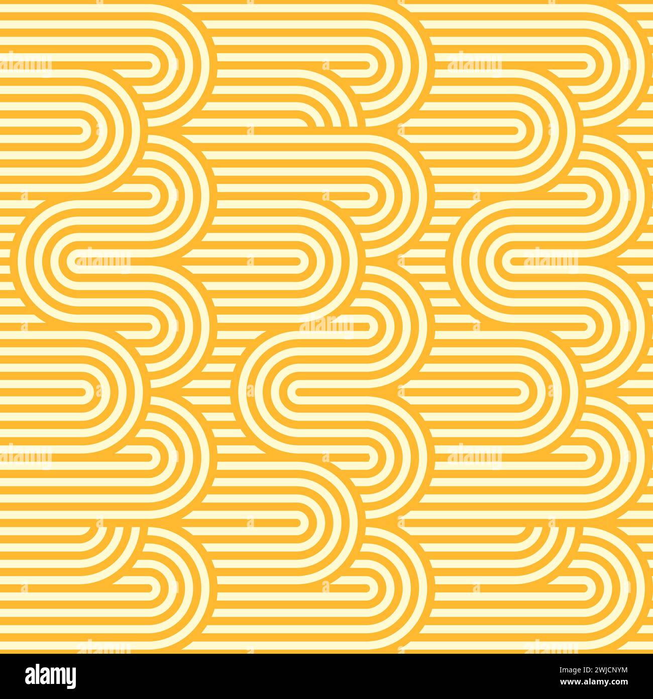 Ramen pattern, yellow noodle pasta waves seamless ornament, vector ...