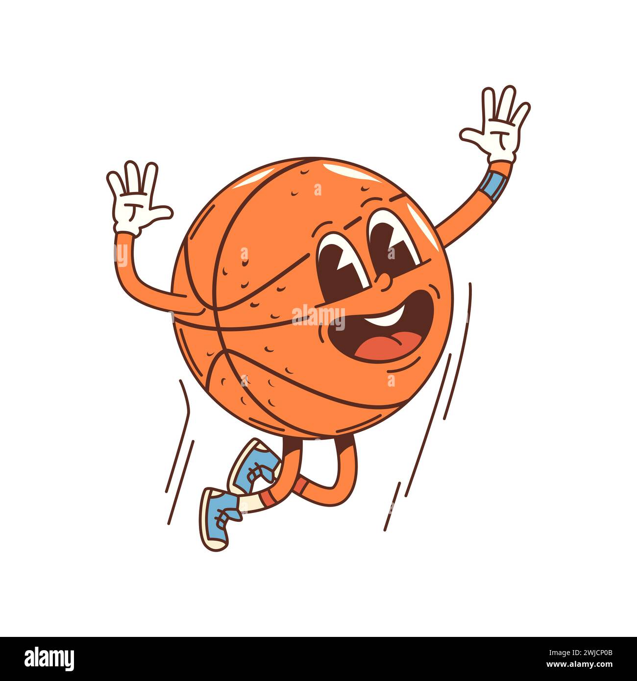 Cartoon groovy basketball ball character, isolated vector psychedelic ...