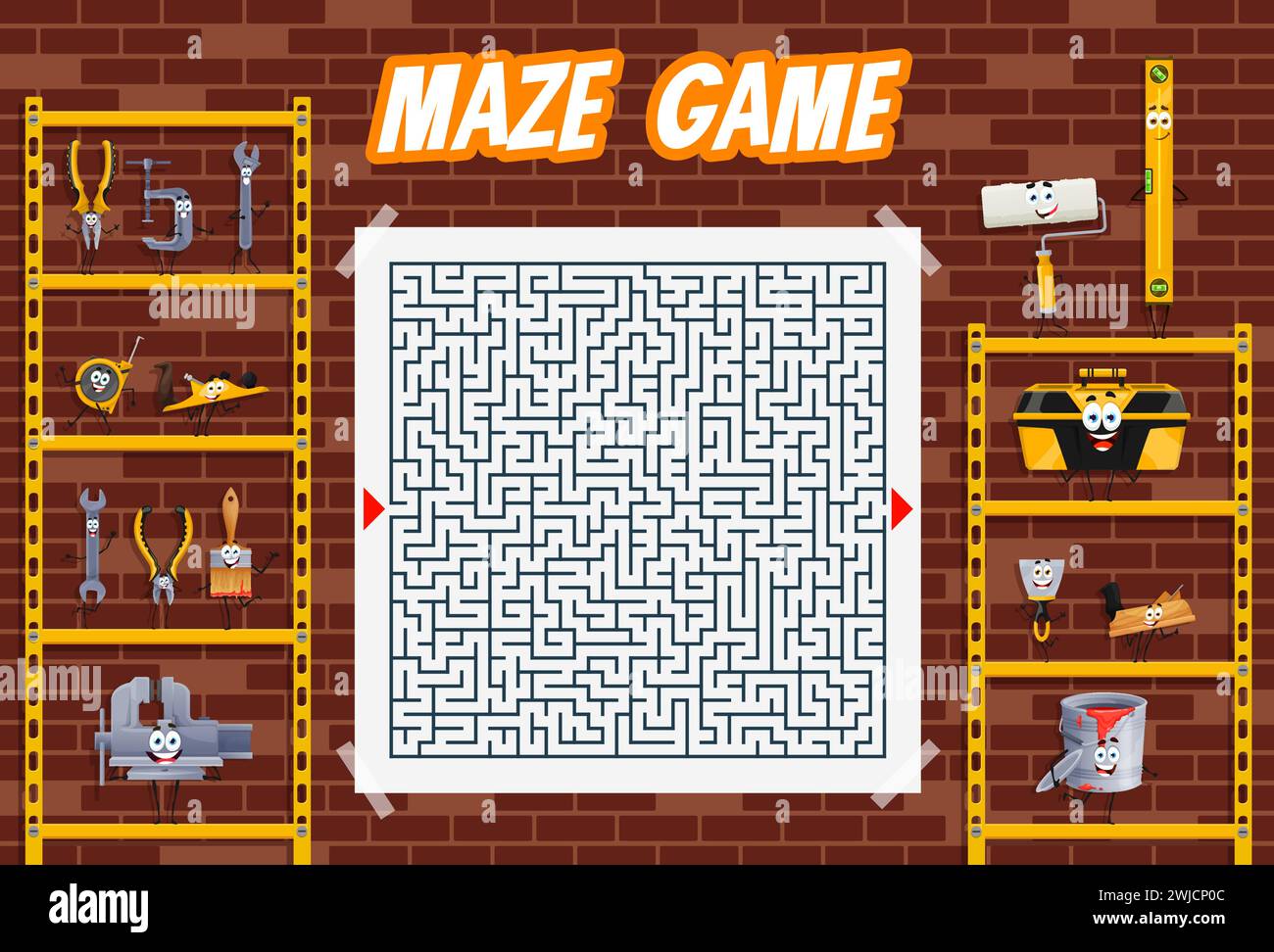 Kids labyrinth maze quiz game, help cartoon DIY and repair tools ...