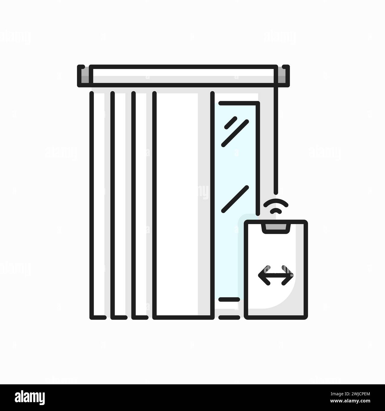 Window blind, japanese jalousie on remote control isolated outline icon ...