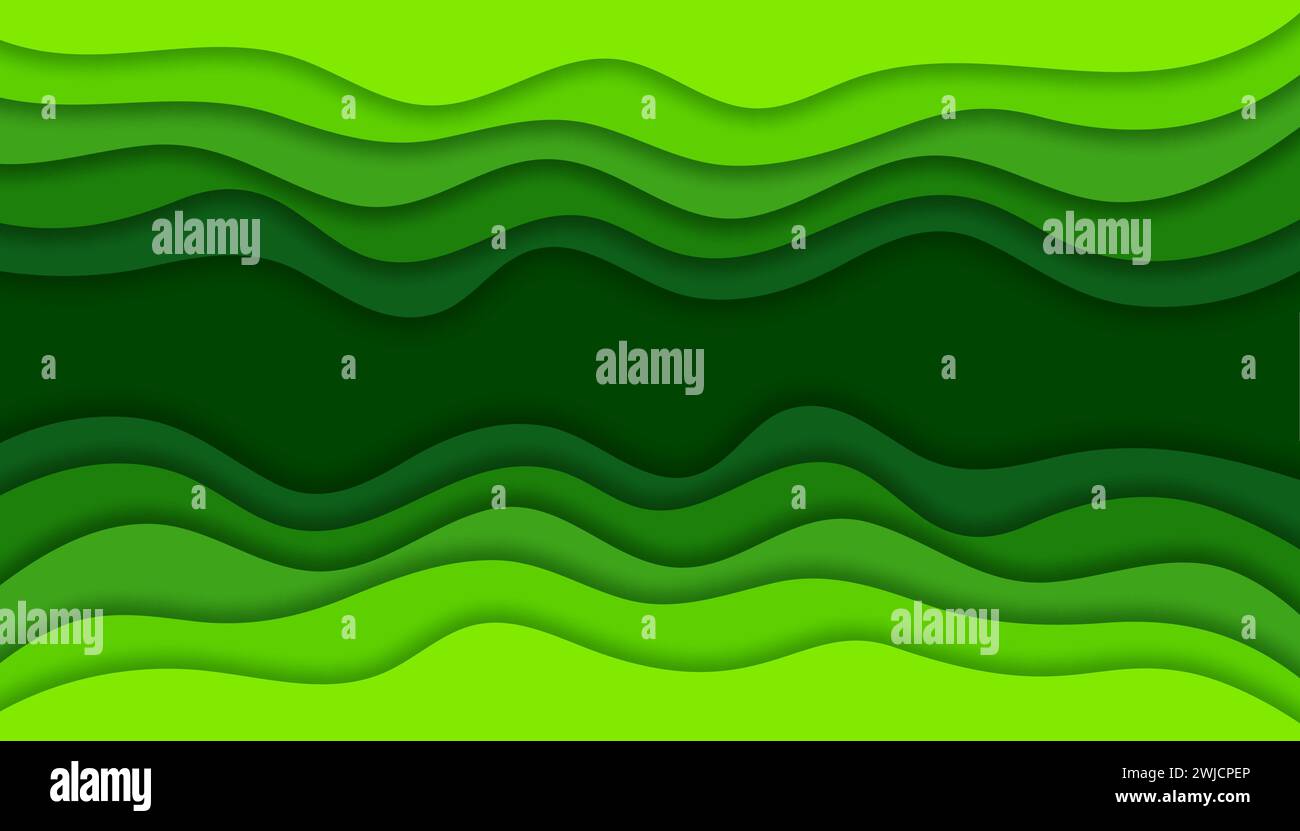 Green paper cut waves or papercut ecology background, vector abstract ...