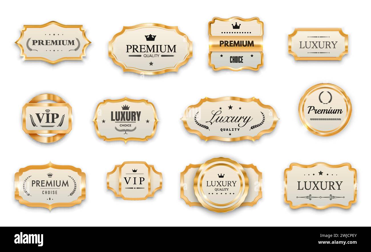 Luxury VIP golden labels, premium tags and award seals, quality stamps ...